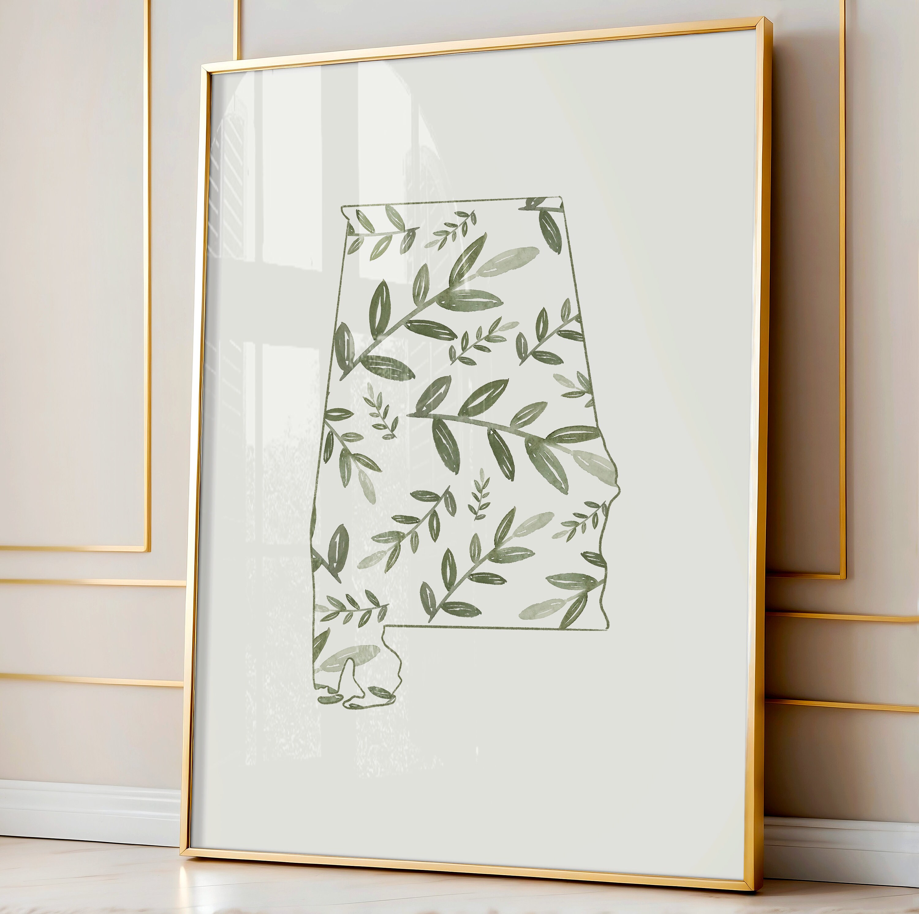 Alabama State Watercolor Greenery Print, Alabama Home Decor, Gift for ...