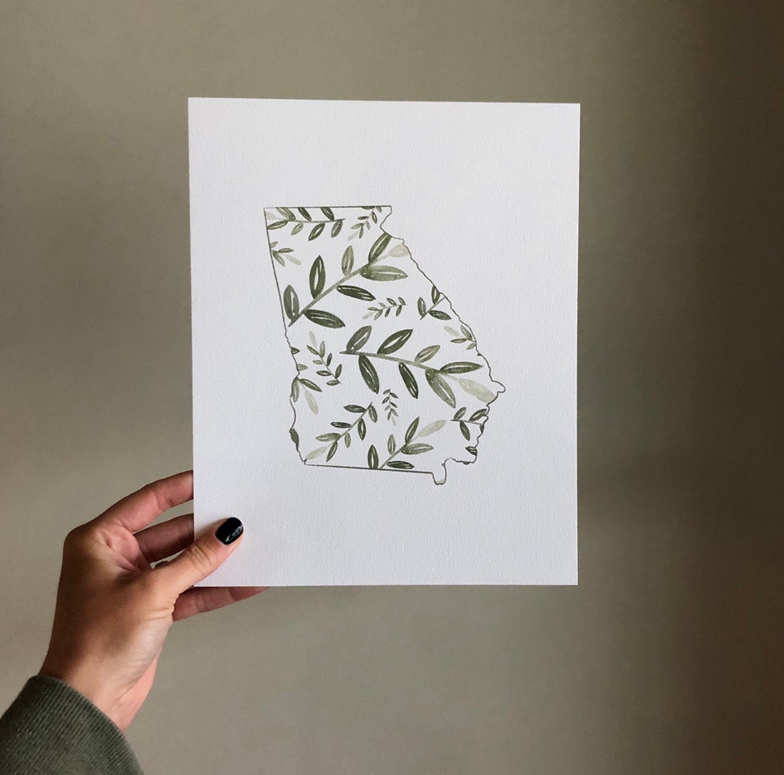 Georgia State Watercolor Greenery Print, Gift for Georgia Native ...