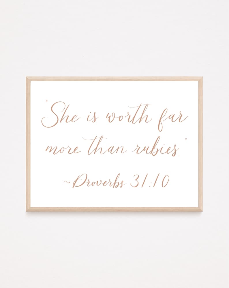 Proverbs 31:10 She is Worth Far More Than Rubies, Blush Pink Art Print ...