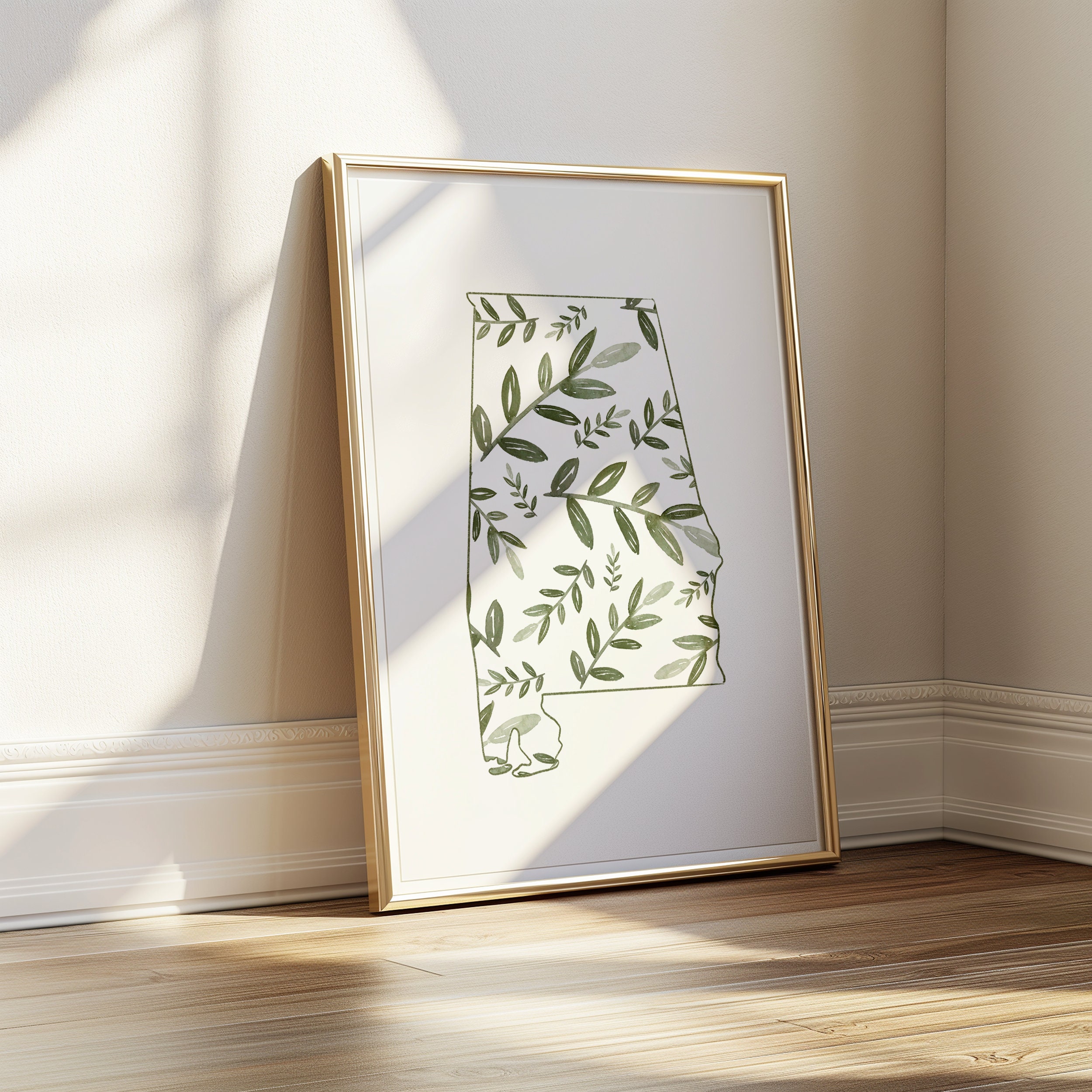 Alabama State Watercolor Greenery Print, Alabama Home Decor, Gift for ...