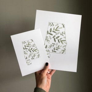 Alabama State Watercolor Greenery Print, Alabama Home Decor, Gift for ...