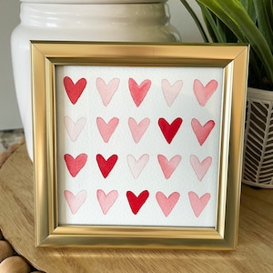 Hand-painted Watercolor Hearts With Gold Frame 4inx4in, Valentine’s Day ...