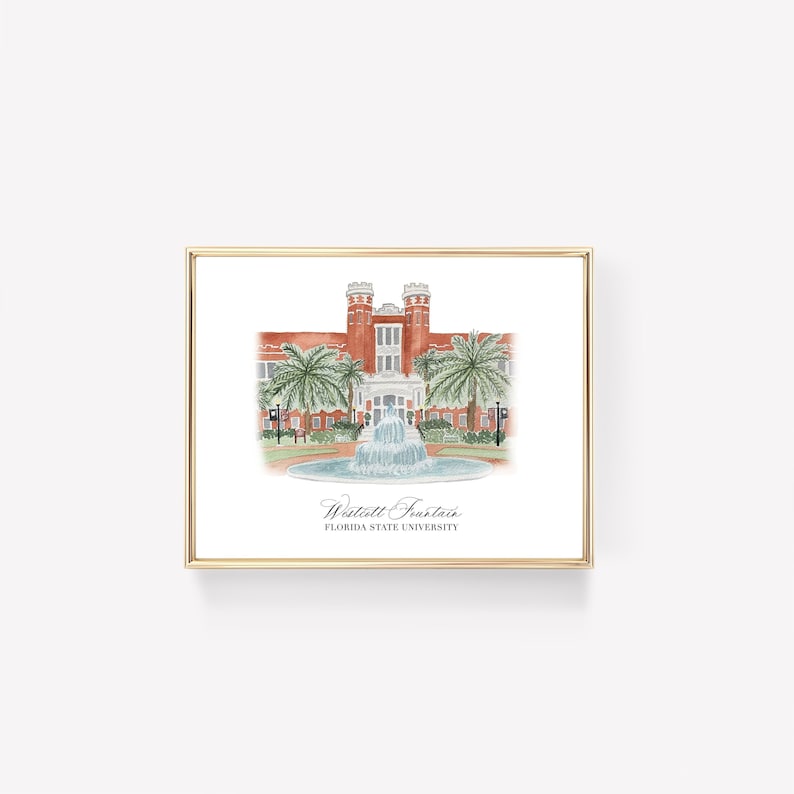 Westcott Fountain Watercolor Art Print Florida State University - Etsy
