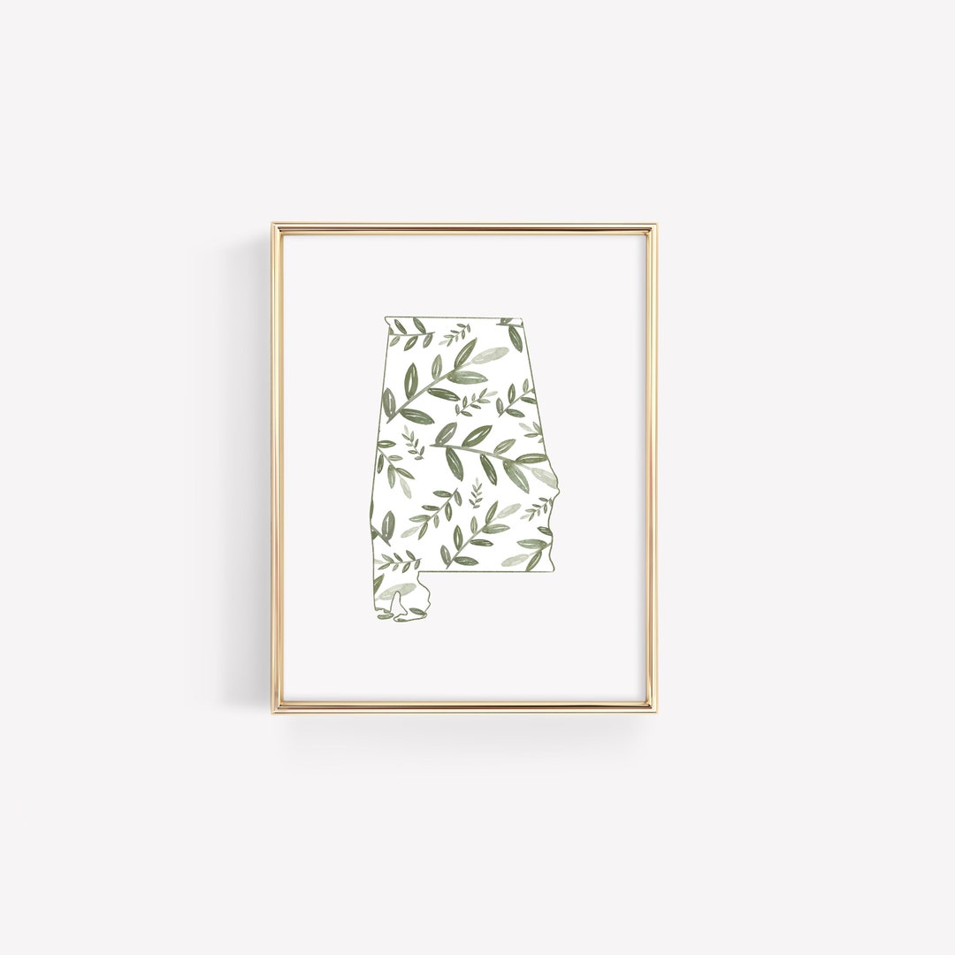 Alabama State Watercolor Greenery Print, Alabama Home Decor, Gift for ...