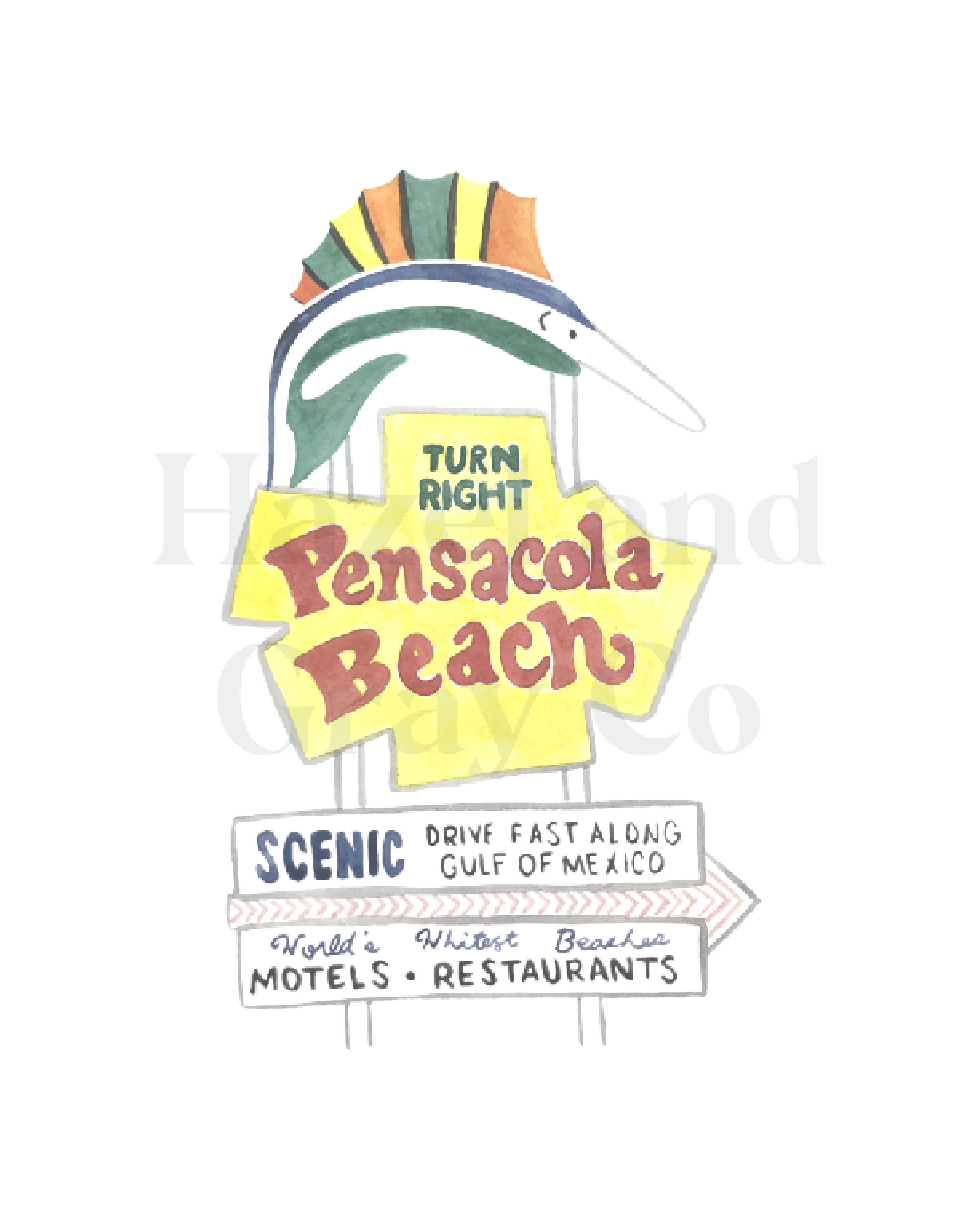 Pensacola Florida Beach Sign Watercolor Print Beach House - Etsy