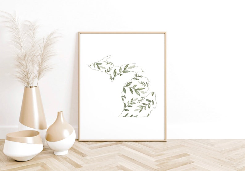 Michigan State Watercolor Greenery Print Watercolor Paper - Etsy