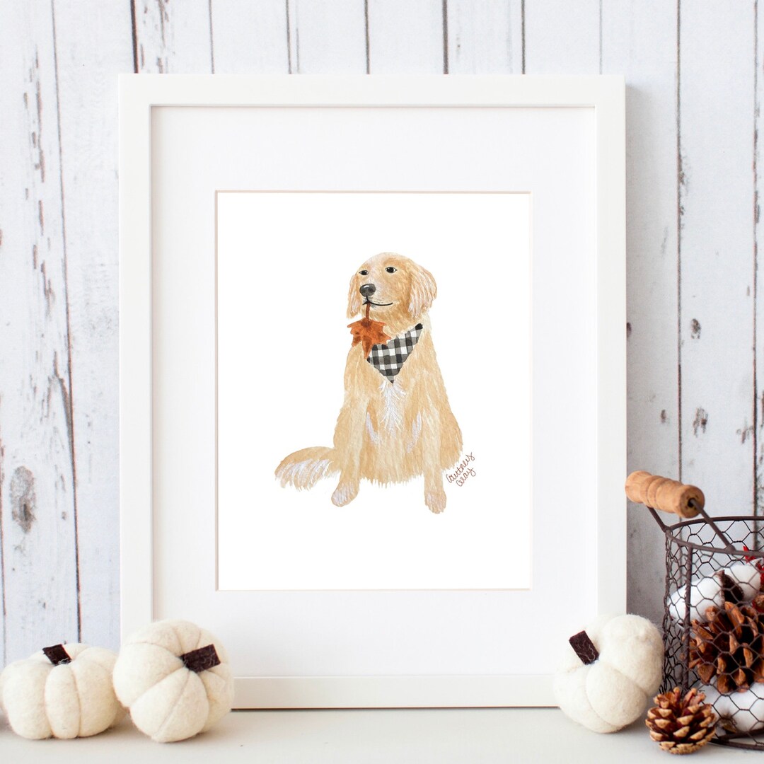 Golden Retriever Leaf Watercolor Fall Print, Fall Decor, Wall Art, Dog ...