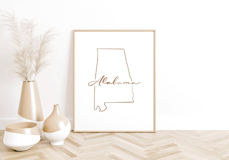 Alabama Rust Outline Print, Alabama Home Decor, Gift for Alabama Fan ...