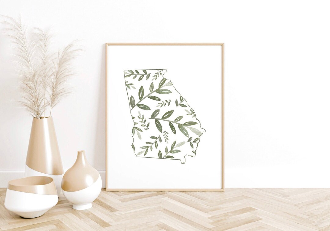 Georgia State Watercolor Greenery Print, Gift for Georgia Native ...