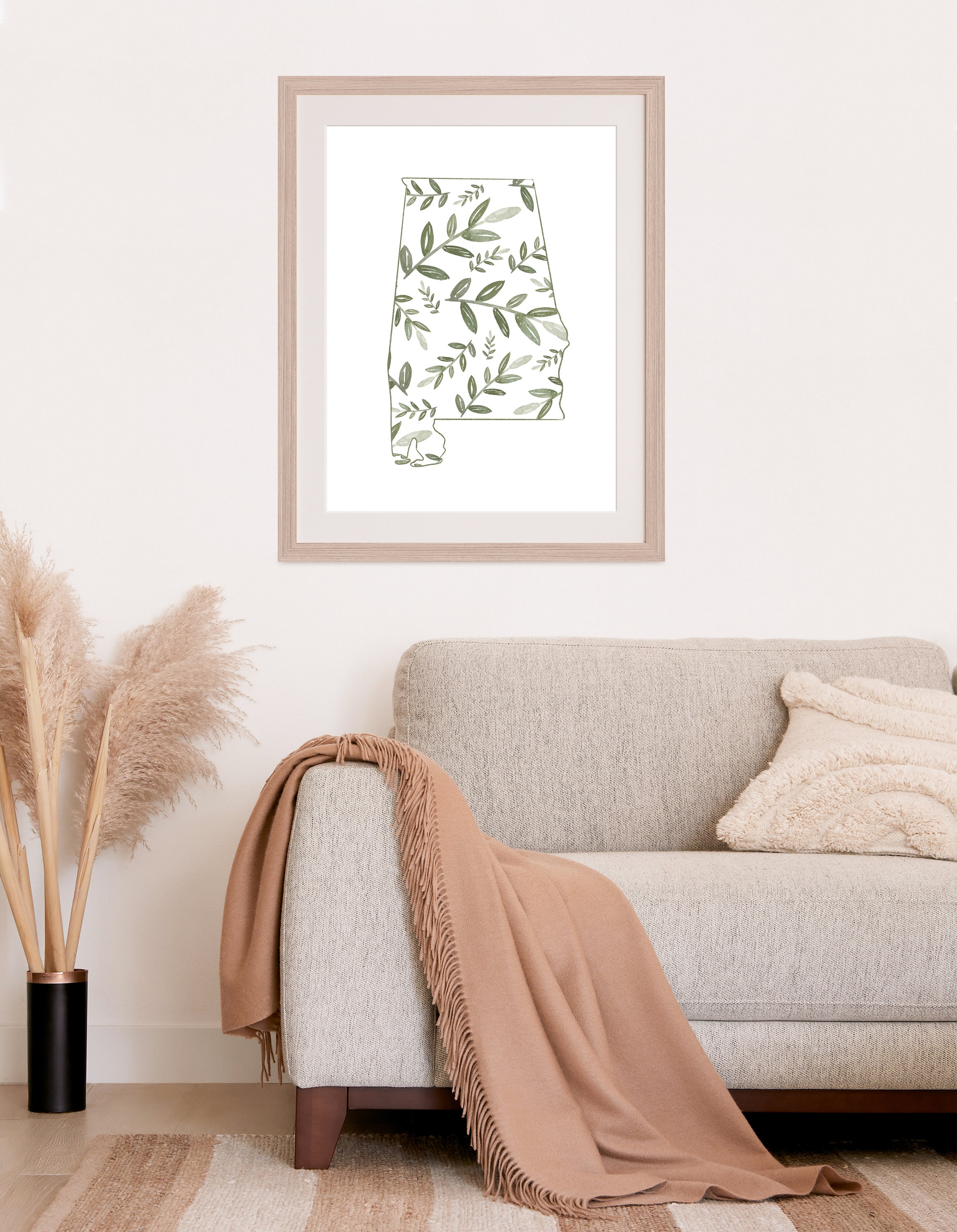 Alabama State Watercolor Greenery Print Alabama Home Decor - Etsy