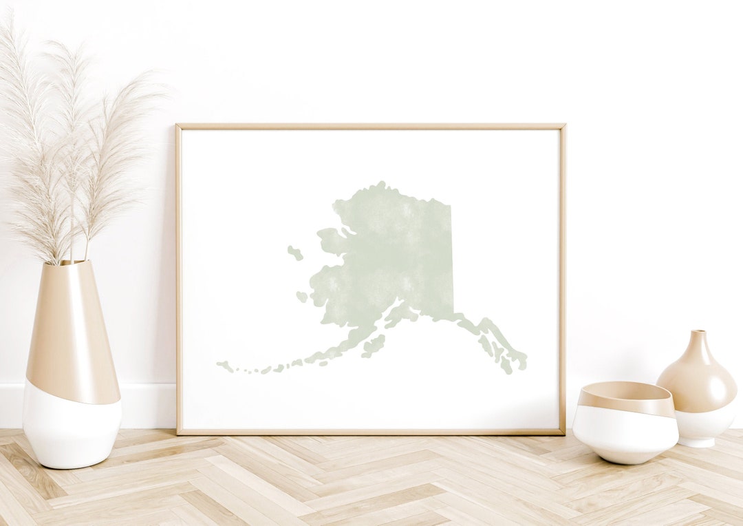 Alaska State Green Watercolor Print, Alaska Native Gift, State Outline ...