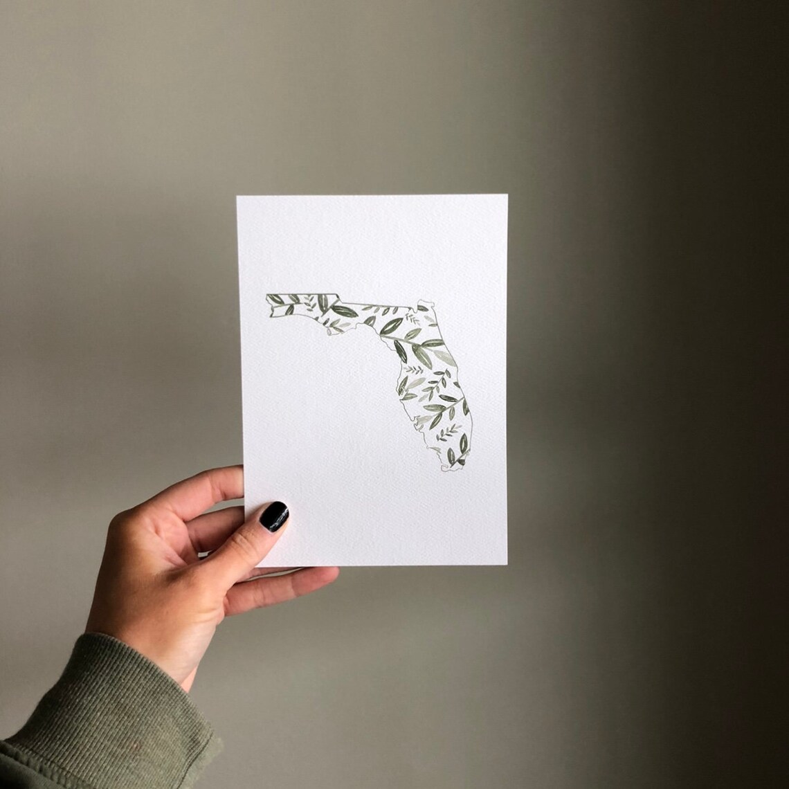 Florida Watercolor Greenery State Outline Print, Orlando Florida Wall ...