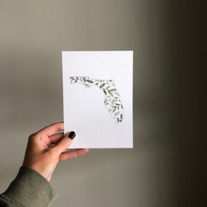 Florida Watercolor Greenery State Outline Print, Orlando Florida Wall ...