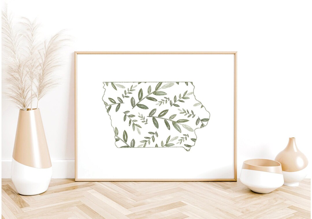 Iowa State Watercolor Greenery Print, Iowa Painting, Iowa Home Decor ...
