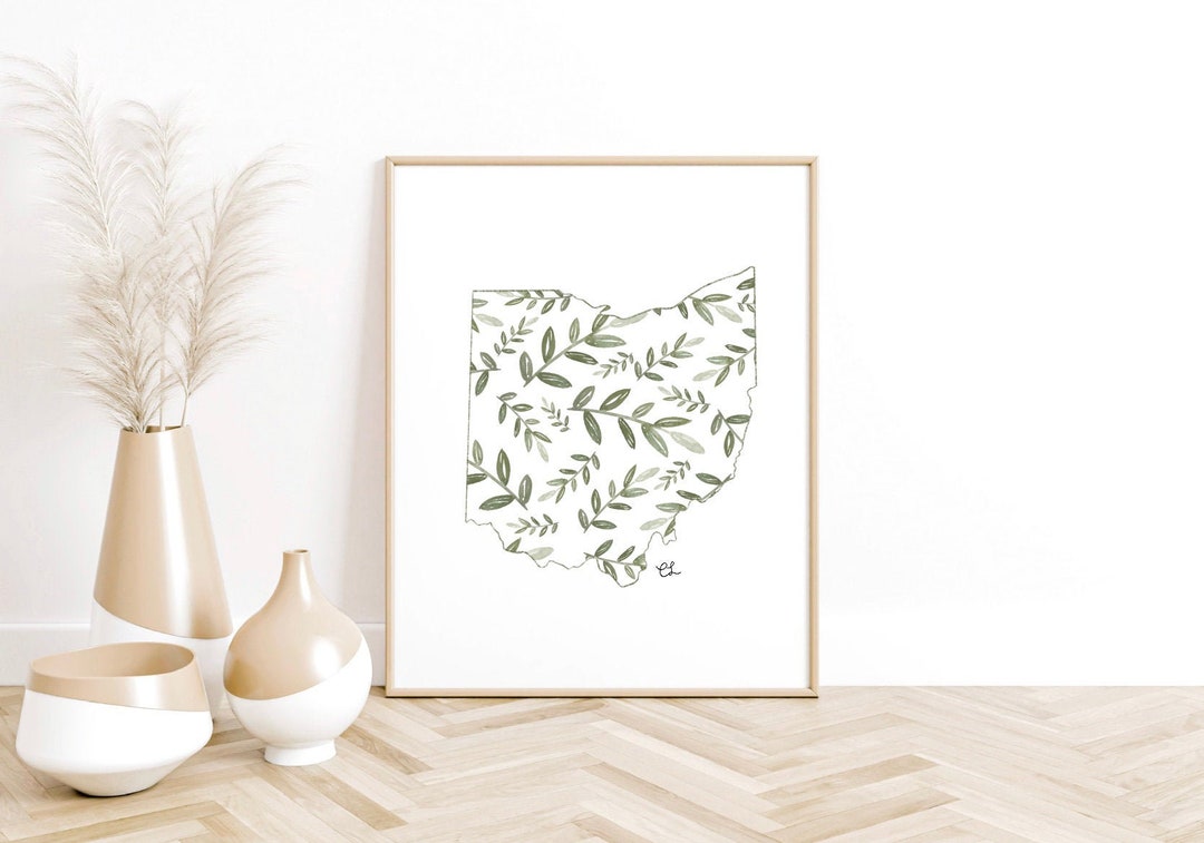 Ohio Greenery Watercolor Print, Greenery Boho Wall Art, Ohio State Art ...