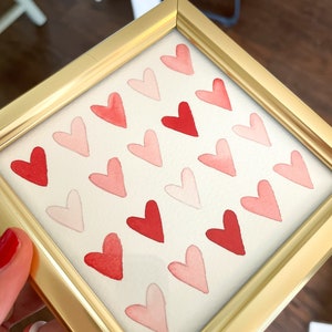 Hand-painted Watercolor Hearts With Gold Frame 4inx4in, Valentine’s Day ...