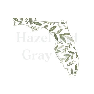 Florida Watercolor Greenery State Outline Print, Orlando Florida Wall ...