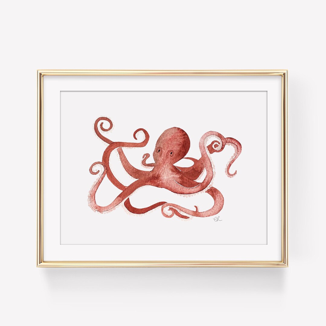 Watercolor Red Octopus Art Print - Etsy