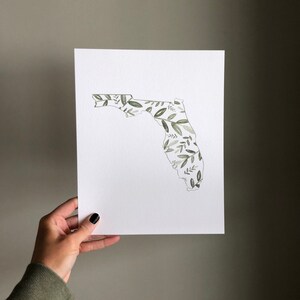 Florida Watercolor Greenery State Outline Print, Orlando Florida Wall ...
