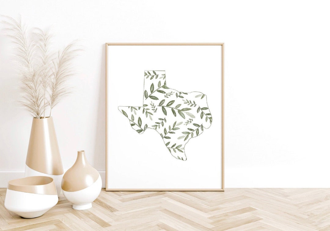 Texas State Greenery Watercolor Print, Houston Art, Austin TX Art, San ...