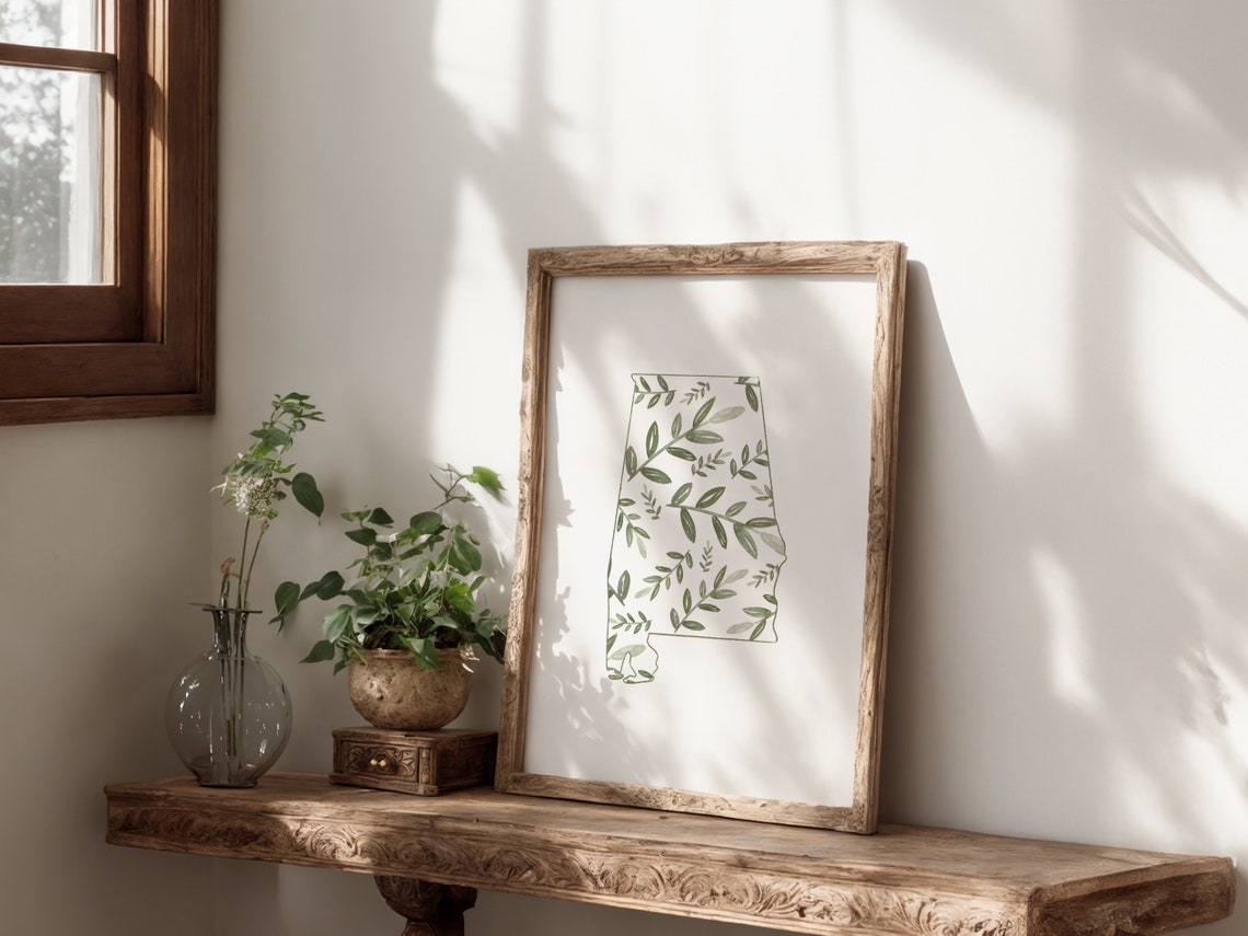 Alabama State Watercolor Greenery Print, Alabama Home Decor, Gift for ...