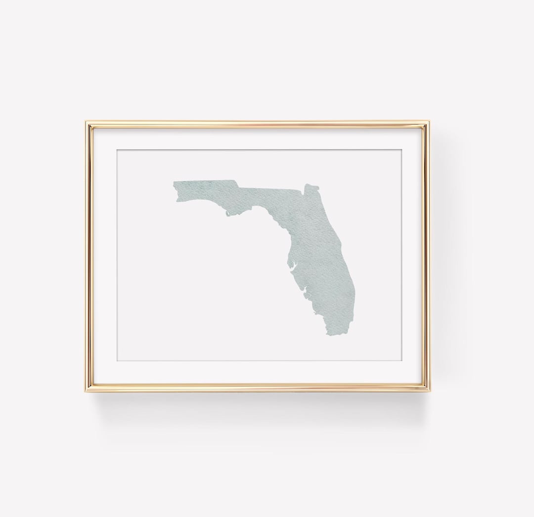 Florida State Blue Watercolor Print, Orlando Florida Wall Decor, Tampa ...