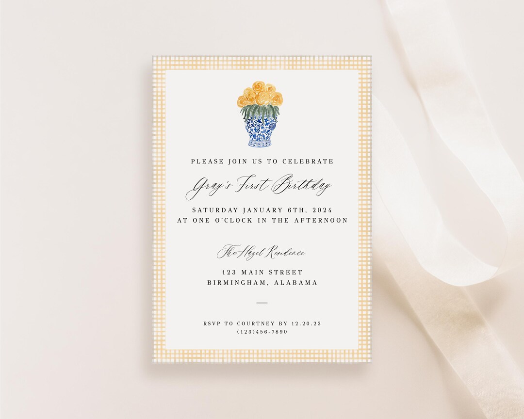 INSTANT DOWNLOAD - Customizable Yellow Flowers With Yellow Gingham ...