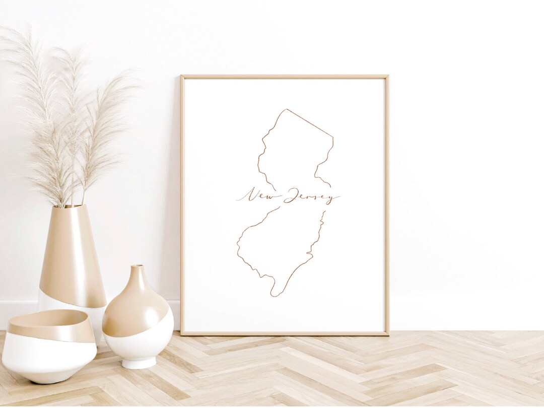 New Jersey State Outline Art Print, New Jersey Home Decor, East Coast ...