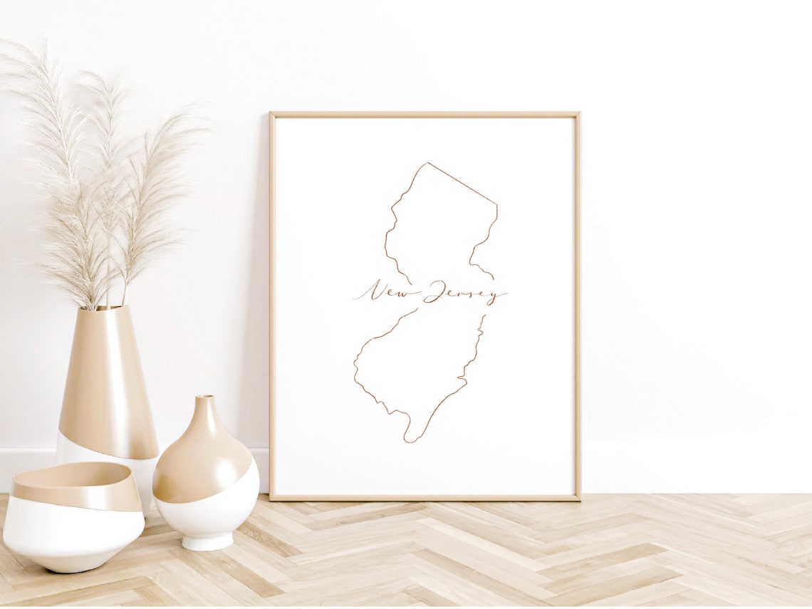 New Jersey State Outline Art Print New Jersey Home Decor | Etsy