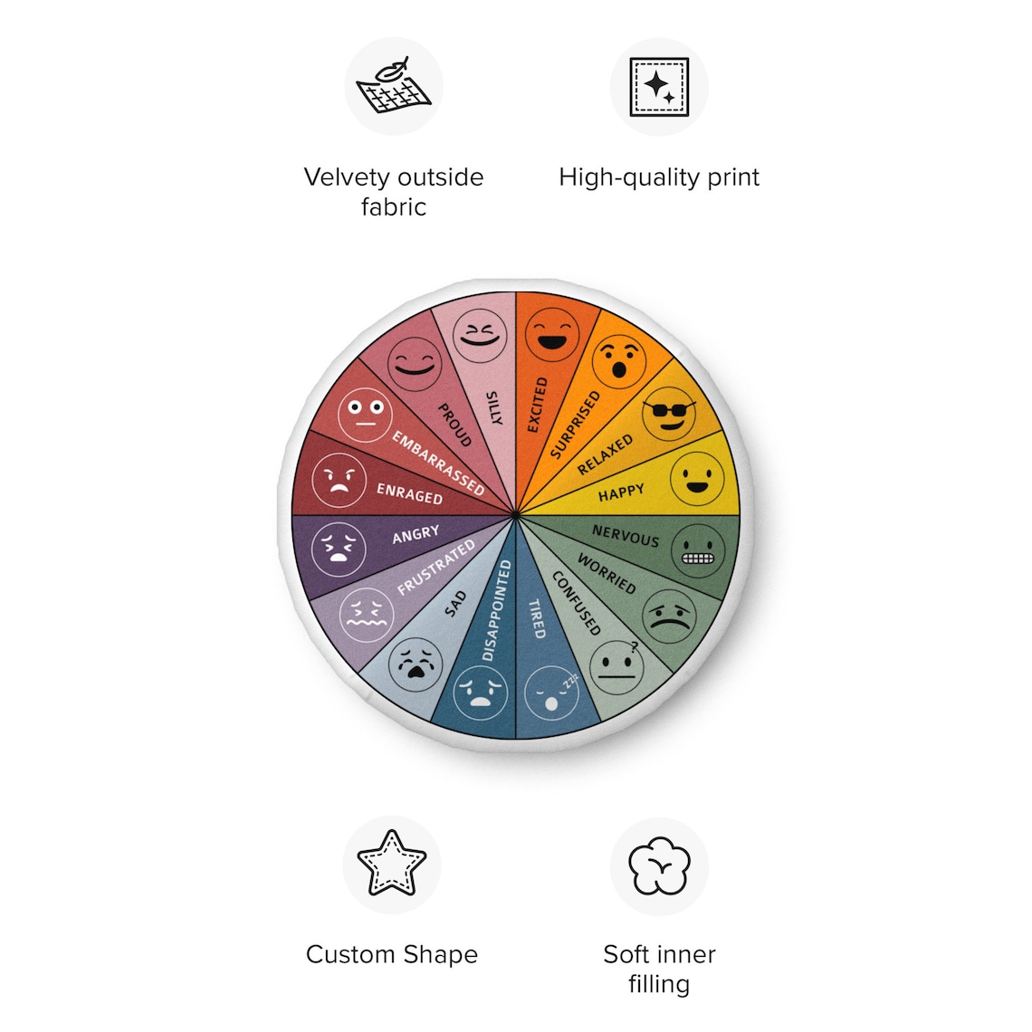 ROUND EMOTION PILLOW | Kid Feelings Wheel | Therapist | School ...