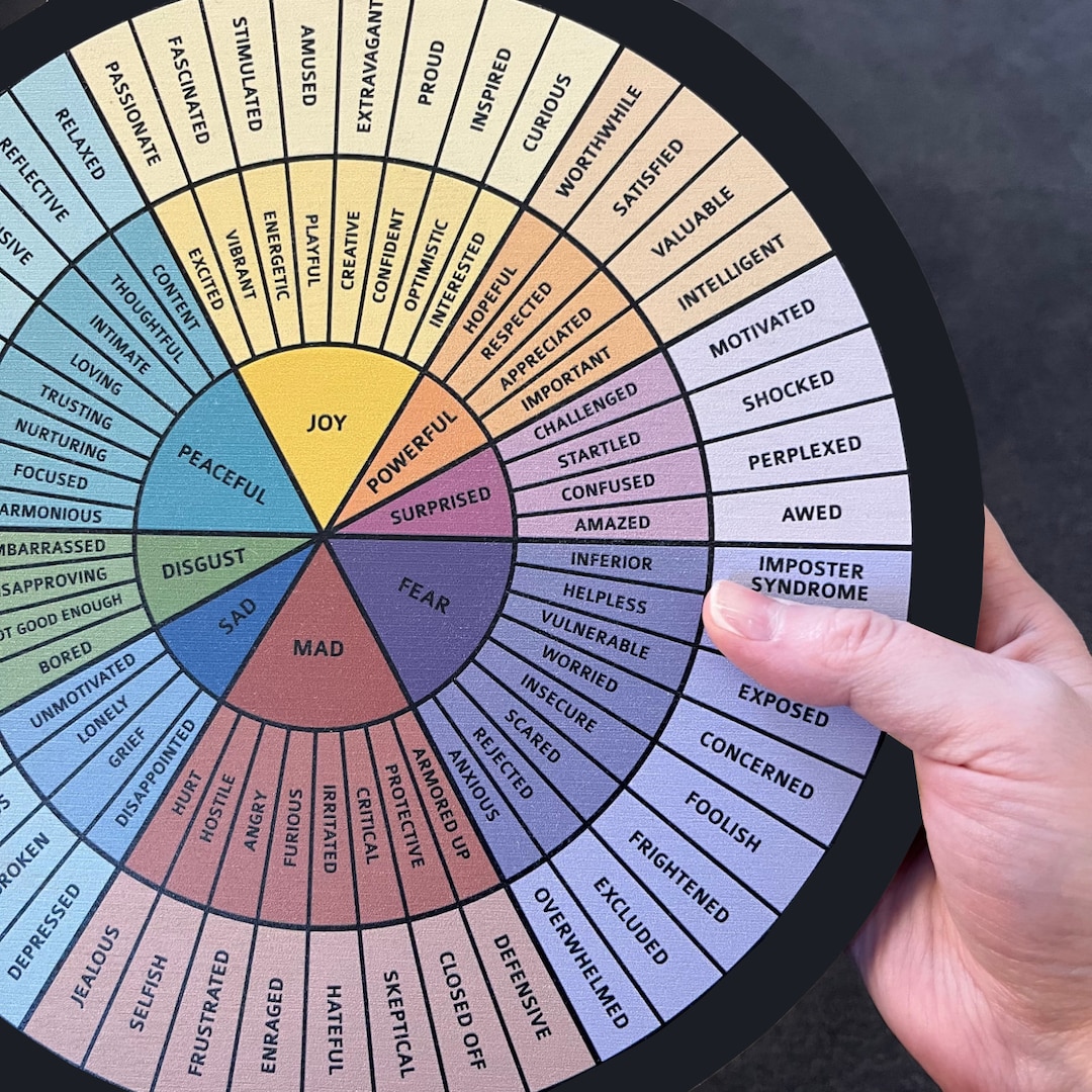HANDHELD EMOTION WHEEL Lightweight Wood Feelings Circle Mindfulness ...