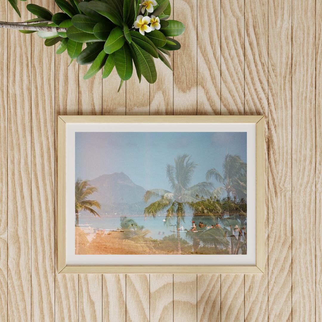 Diamond Head & Palm Trees Vintage Film Photograph - Tropical Coastal ...