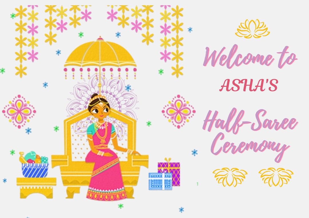 Digital Half Saree Ceremony Welcome Sign, Voni Function Welcome Poster ...