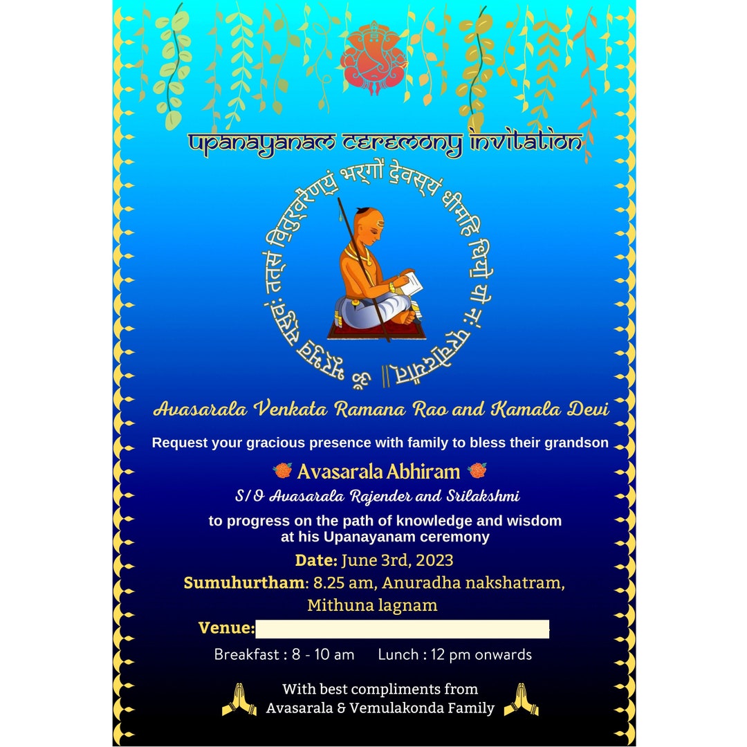 Customisable Upanayanam Digital Invitation - Yagnopavith Sanskar in ...