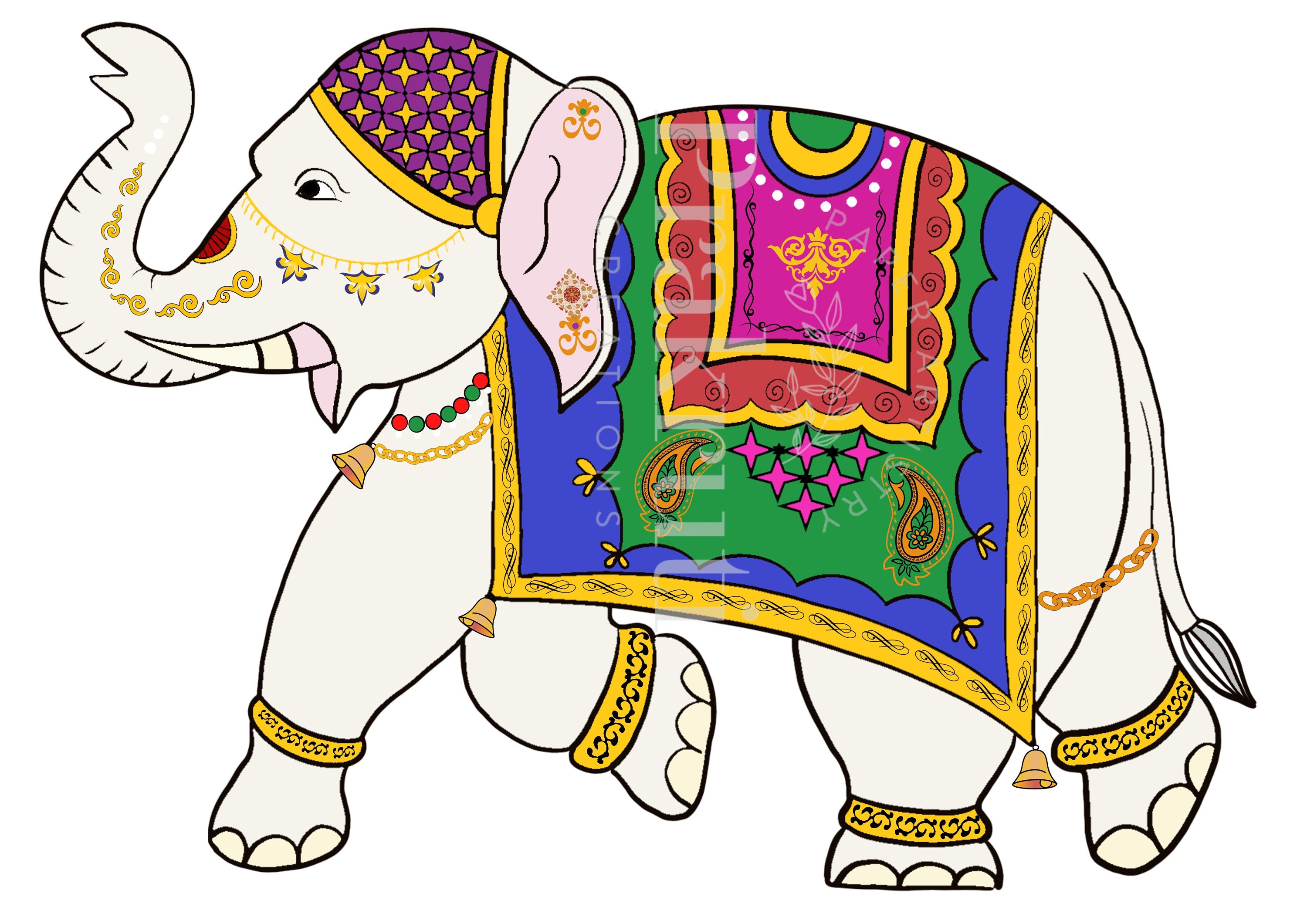 White Pichwai Elephants Cutouts - White Background - ENLARGEABLE ...