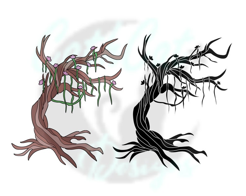Creepy Pretty Fairy Old Tree With Flowers and Vines Svg, Png, Jpeg, Dxf ...