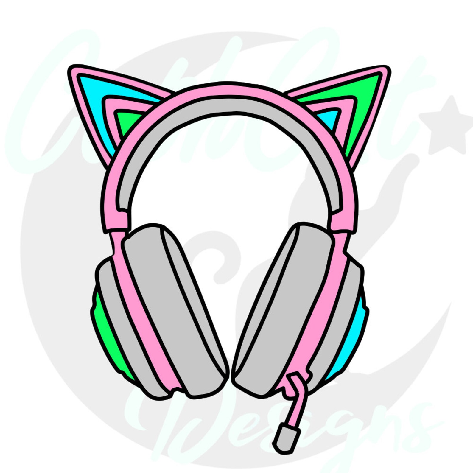 Kitty Cat Gamer Colorful Video Gaming Headphones SVG, PNG, JPEG, Dfx ...