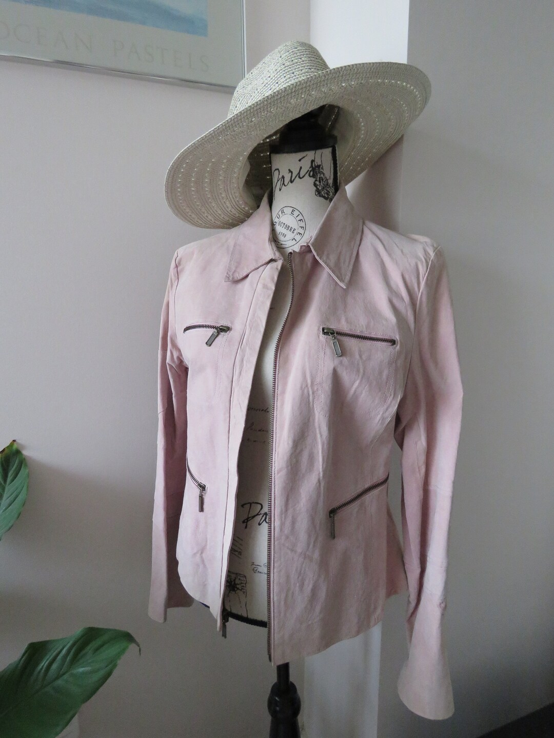 Fitted Baby Pink Suede Jacket With Zippers, Vintage 1990s, Women's ...