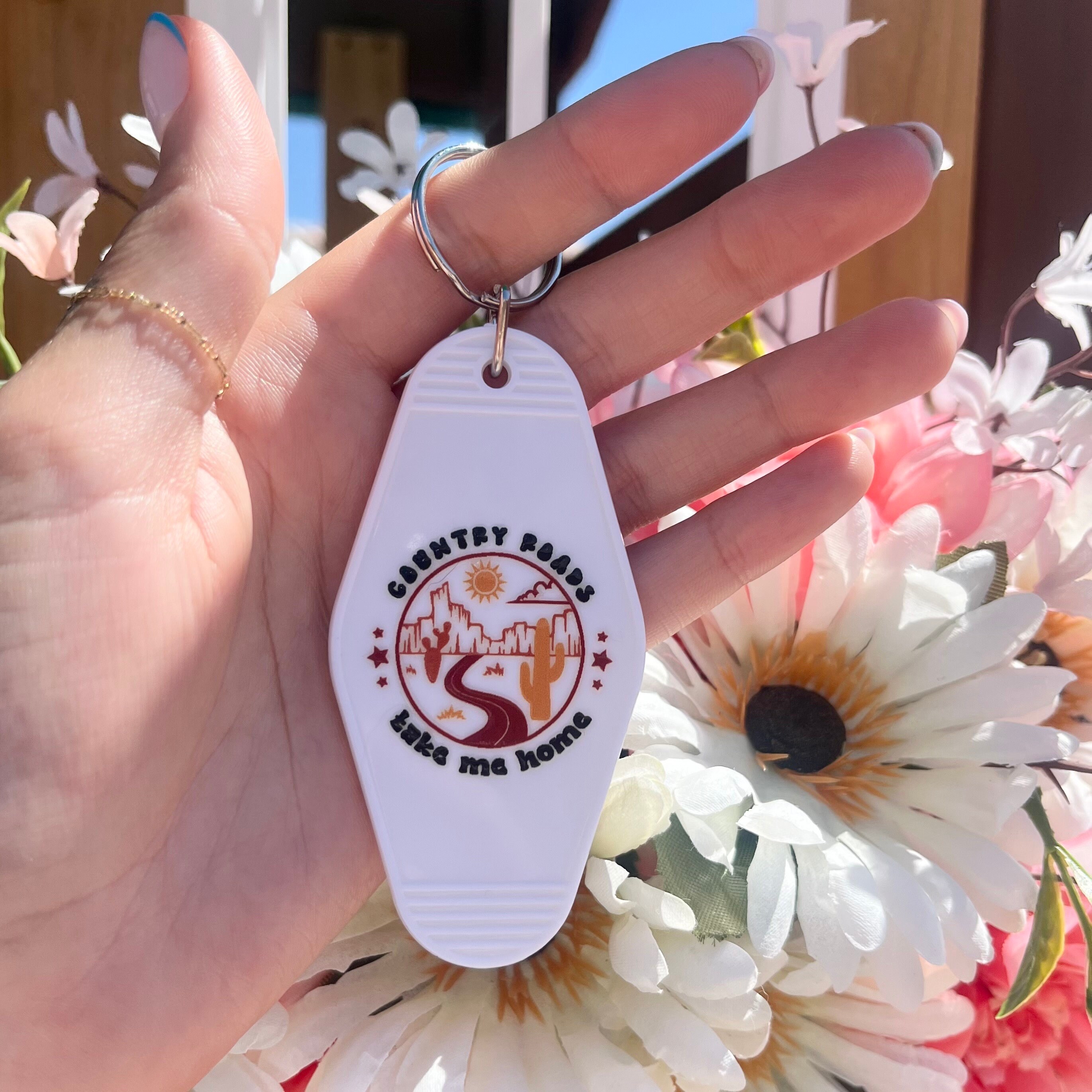 UV DTF Motel Keychains, Country Keychains, Beige Color Motel Keychains ...