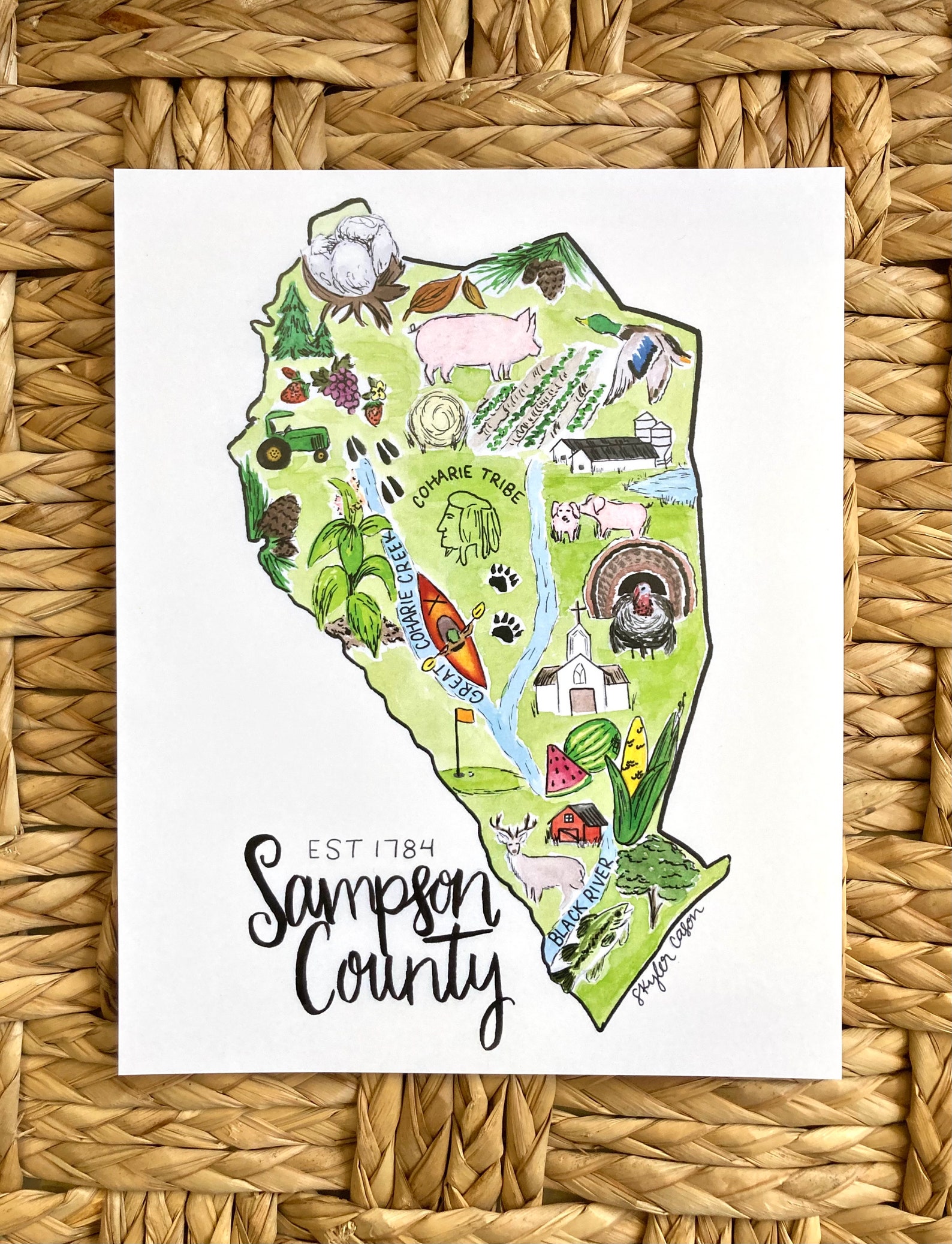 Sampson County, NC Map Watercolor Painting Print NC County/city Map ...