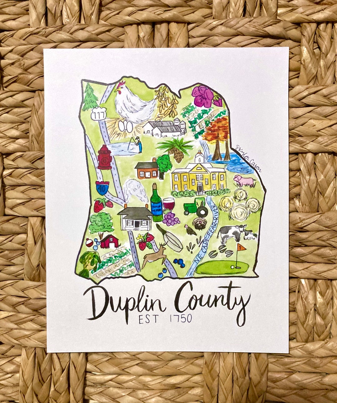 Duplin County, NC Map Watercolor Painting Print | NC County/city Map Collection - Etsy