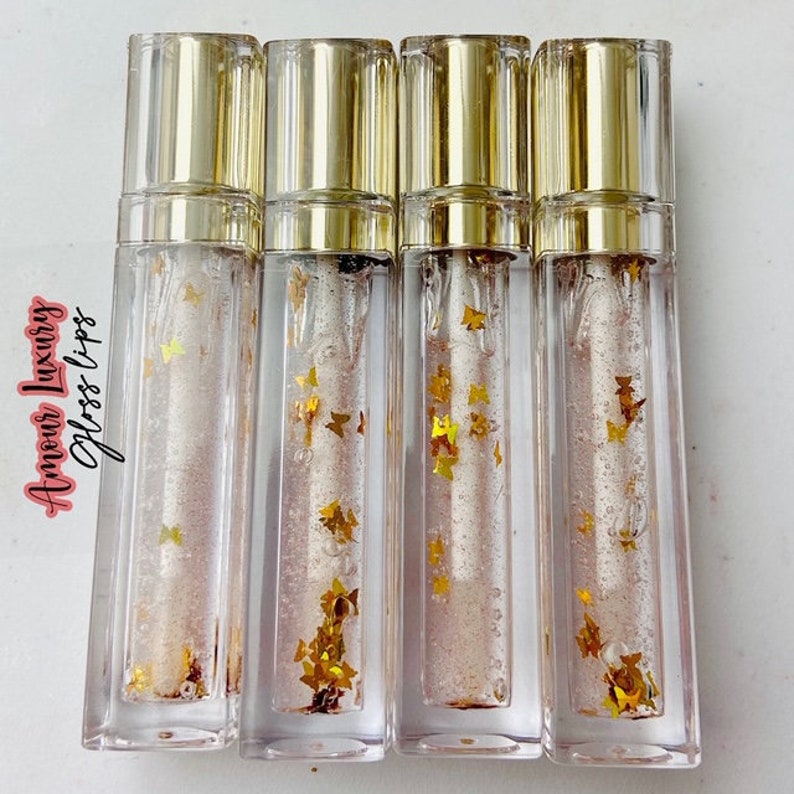 Clear Gold Glitter Butterfly Lip Gloss Hydrating Natural Lip Etsy