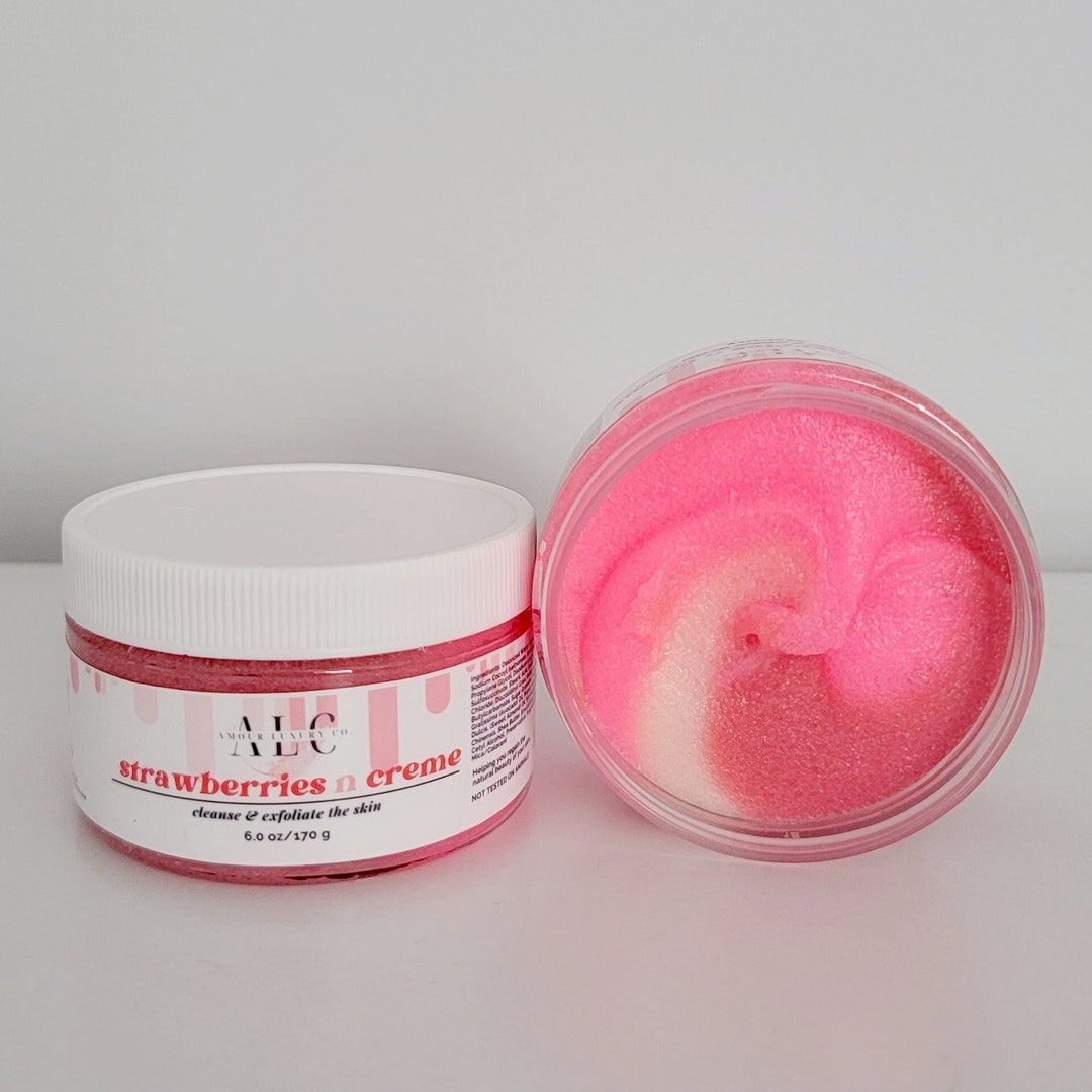 Strawberries & Cream Foaming Sugar Scrub for Bath and Body, Natural 6 ...