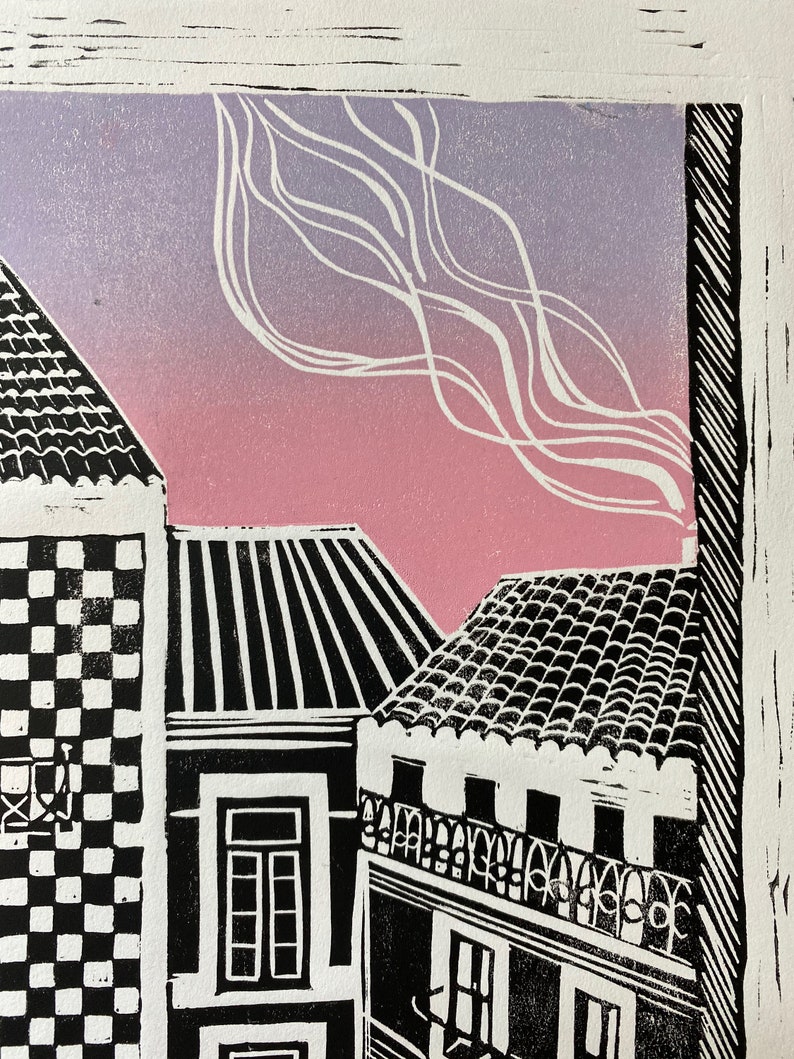 Original Unique Linocut Block Print | "a Window for My Windowless Room ...