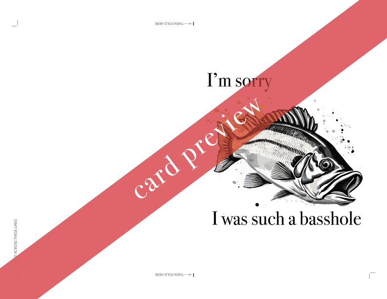 Printable Bass Fishing Apology Card for Him for Her, I'm Sorry and I'm ...