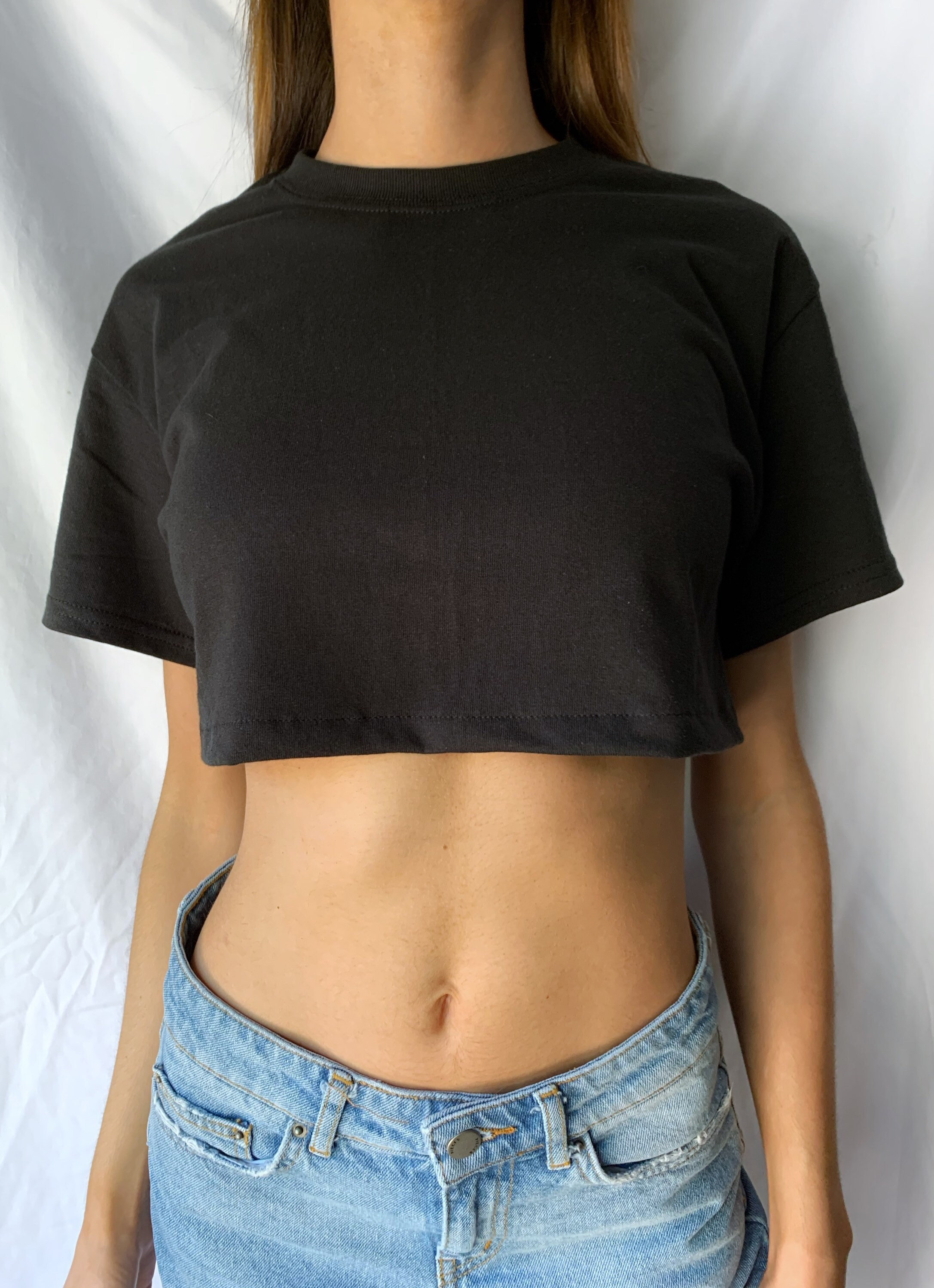 Gildan Reworked Gray T-shirt Crop Top - Etsy