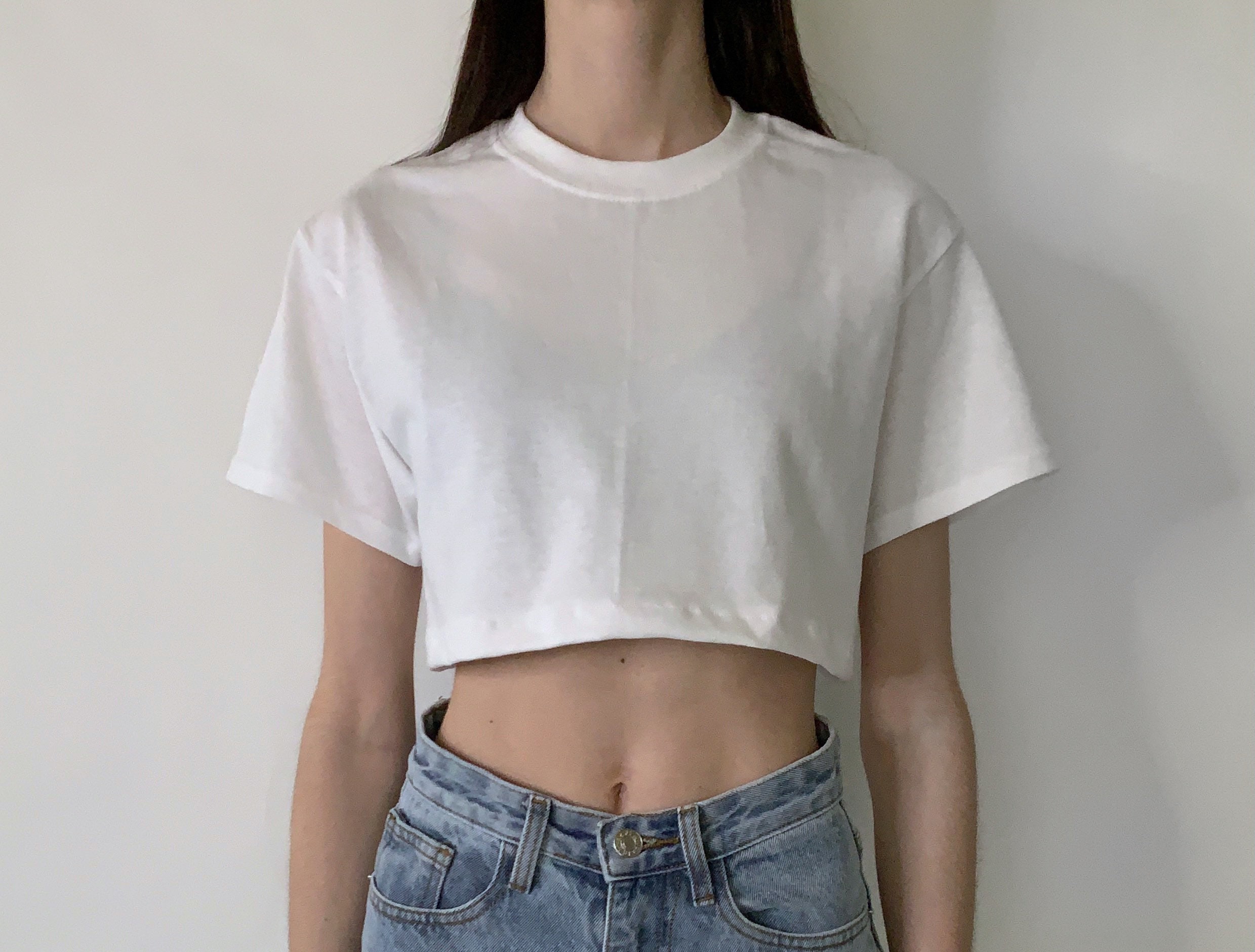 Gildan Reworked Gray T-shirt Crop Top - Etsy