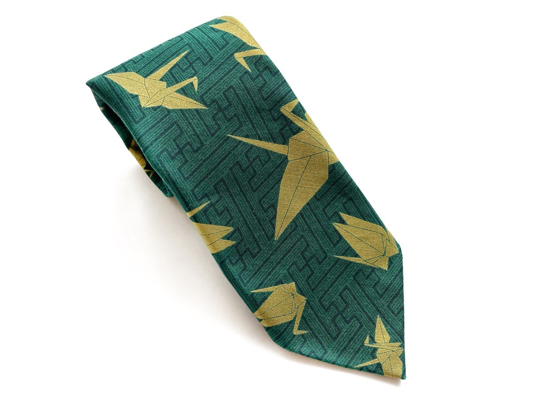 Origami Necktie - Green Kimono Fabric Japanese Tie, Japanese Handmade ...