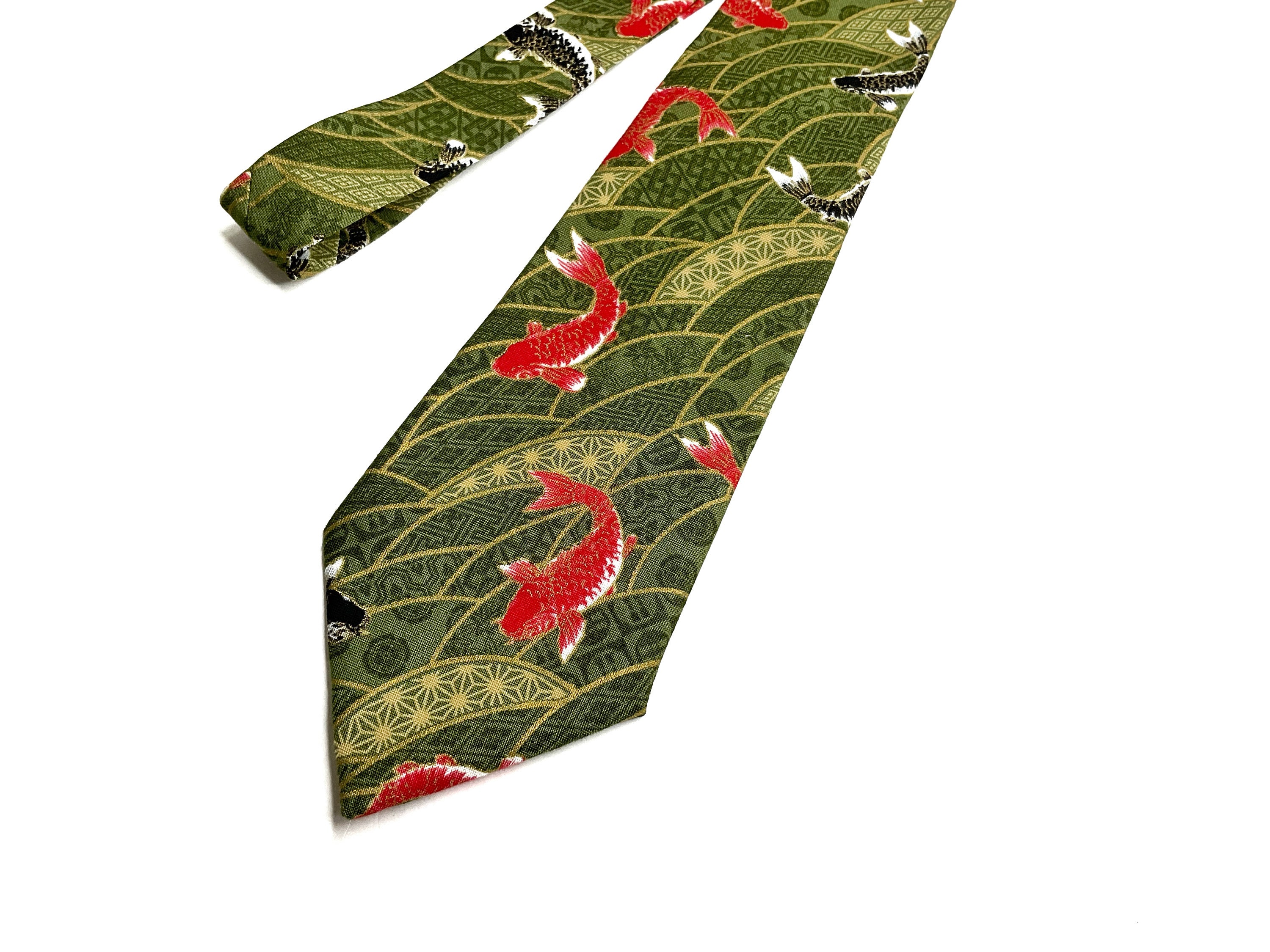 Koi Fish Necktie - Japanese Handmade, Kimono Fabric Necktie, Birthday ...
