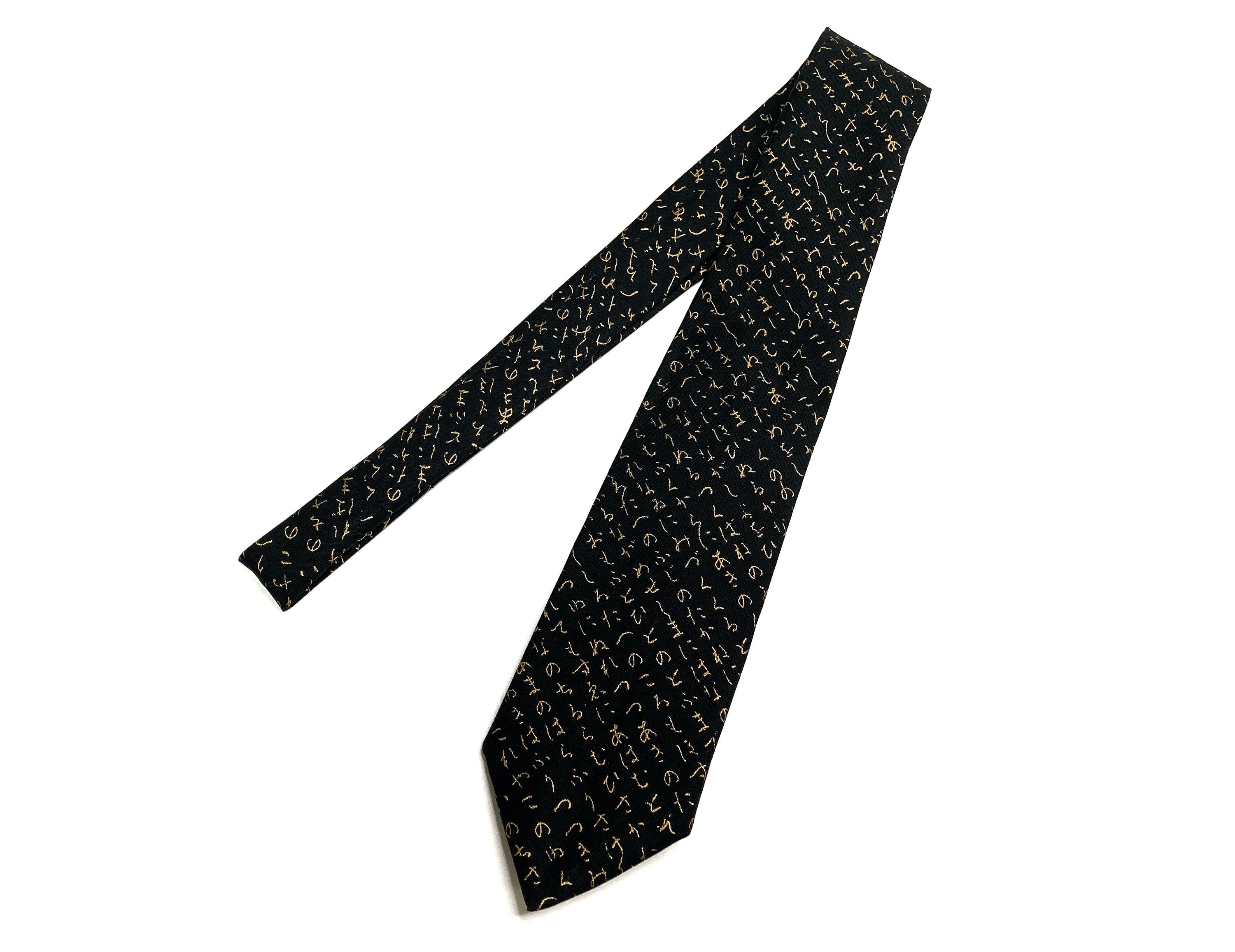 Japanese Necktie Golden Hiragana Calligraphy Tie, Kimono Japanese ...